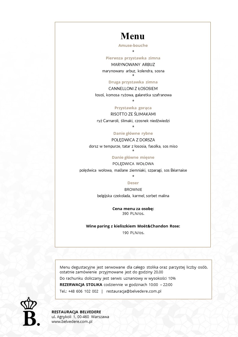 GRAZING MENU – Restauracja Belvedere